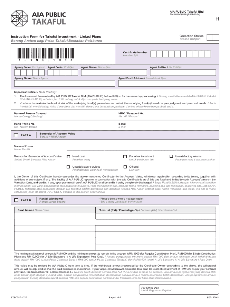 Fillable Online Instruction Form For Takaful Investment - Linked ...