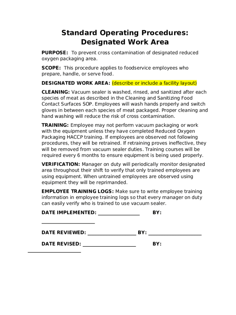 SOP designated work area-cross contamination.docx Doc Template | pdfFiller