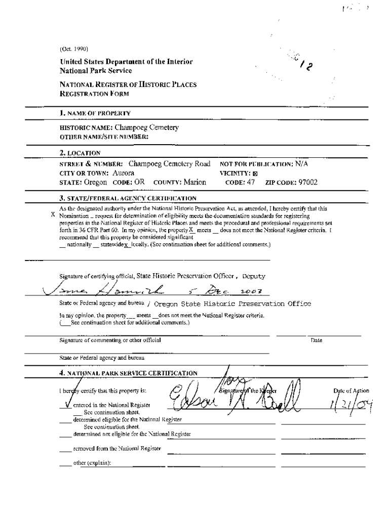 Fillable Online HISTORIC NAME: Champoeg Cemetery Fax Email Print - pdfFiller