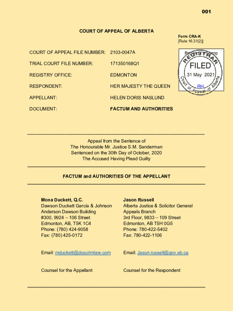 Fillable Online The Court of Appeal of Alberta Criminal Appeal Rules ...