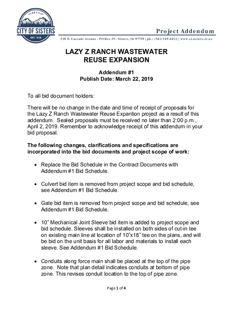 Fillable Online CITY OF SISTERS LAZY Z RANCH WASTEWATER REUSE ... Fax ...