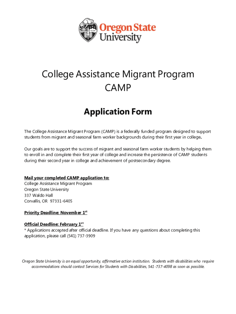 Fillable Online Application Form - College Assistance Migrant Program ...
