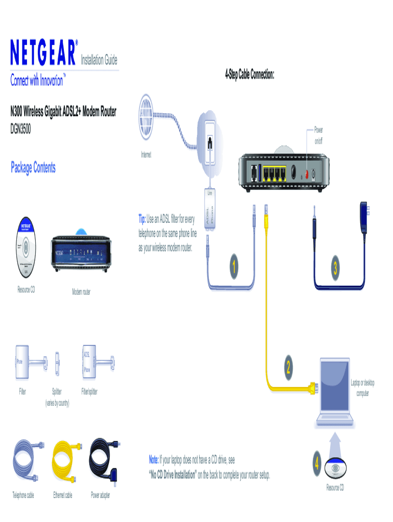 Fillable Online N150 Wireless ADSL2+ Modem Router DGN1000 Installation ...