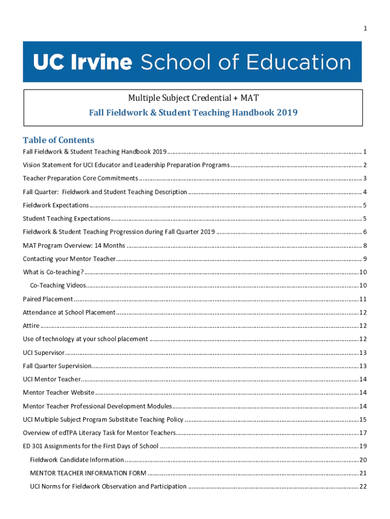 Fillable Online Table of Contents Multiple Subject Credential + MAT Fall ... Fax Email Print ...