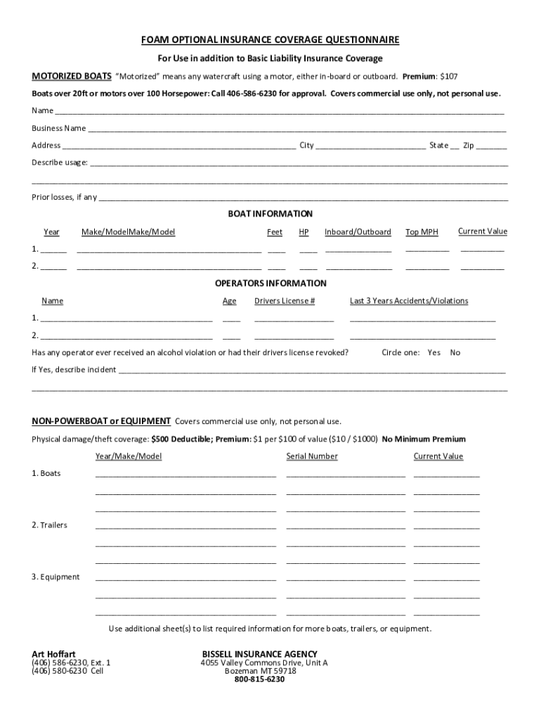 Fillable Online Questionnaire for pleasure craft insurance This form ...