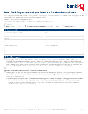 Fillable Online . BankSA Direct Debit Request Service Agreement form Fax Email Print - pdfFiller