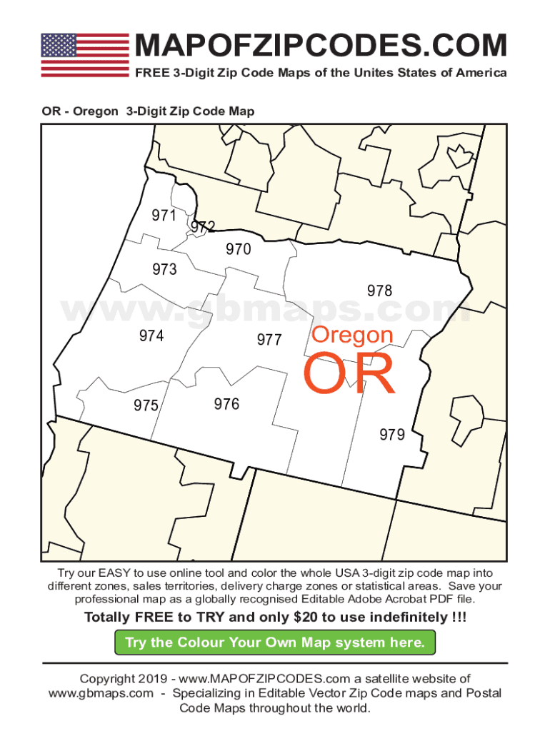 Fillable Online Oregon State Zipcode Highway, Route, Towns & Cities Map ...