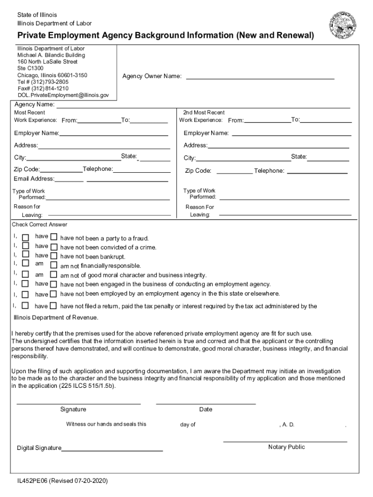 Fillable Online Private Employment Agency Background Information (New ...
