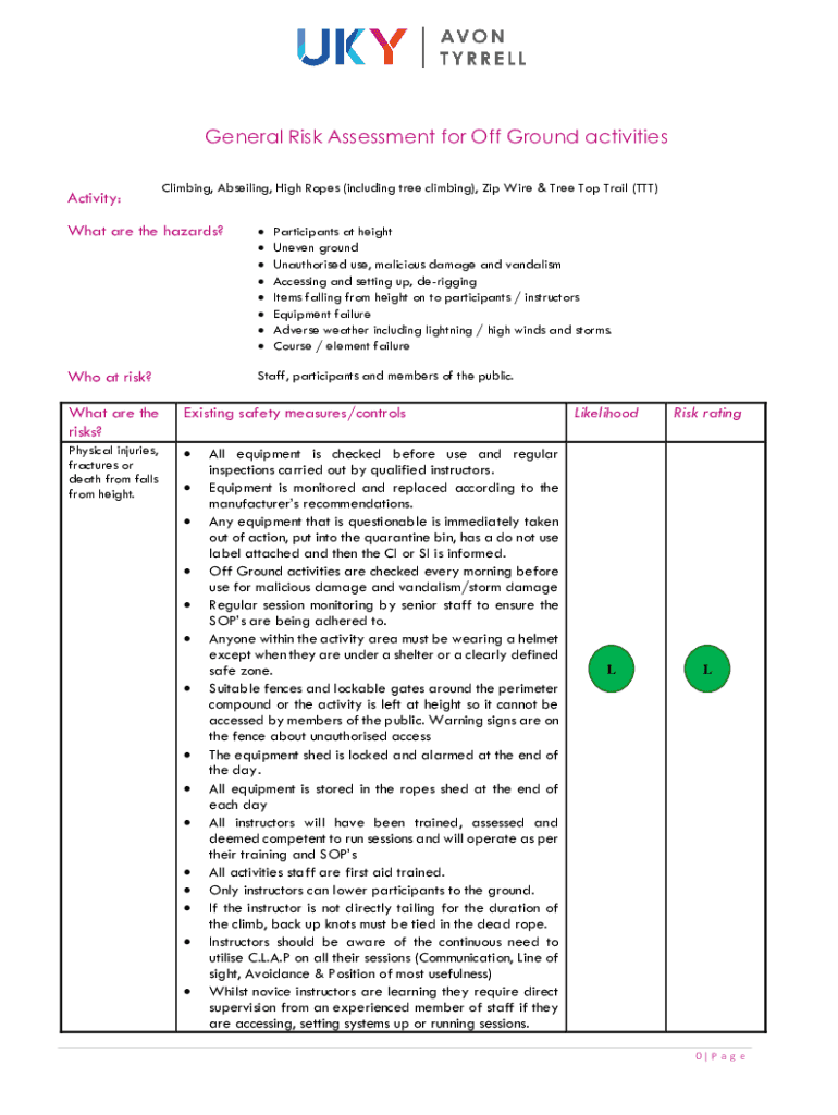 Fillable Online High Ropes Course Risk Assessment Fax Email Print ...