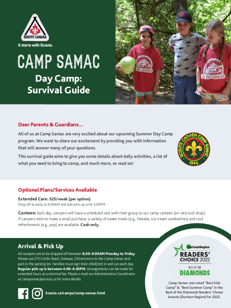 Fillable Online Day Camp Program (7-13+ years) Registration Fax Email ...