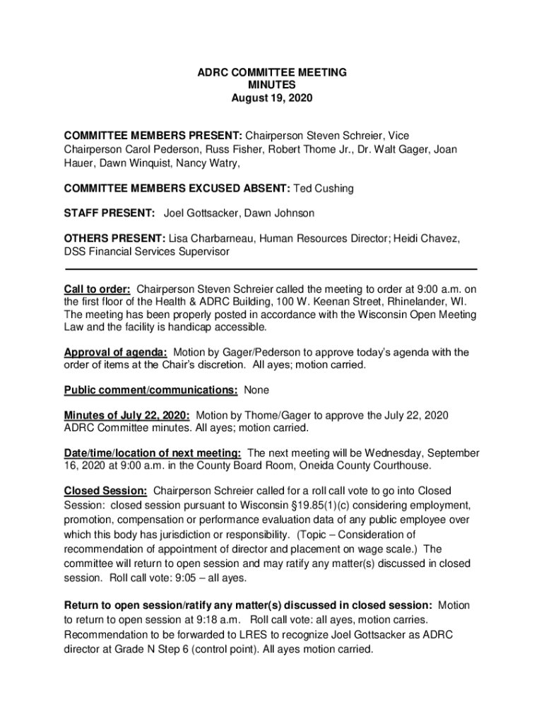 Fillable Online COMMITTEE MEMBERS PRESENT: Chairperson Steven Schreier ...