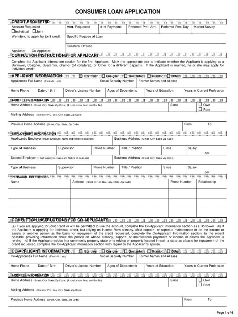 Fillable Online Blank Consumer Loan Application - Fill Online ...