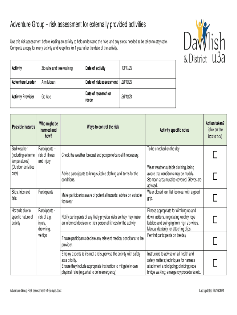 Fillable Online When to do a risk assessment Fax Email Print - pdfFiller