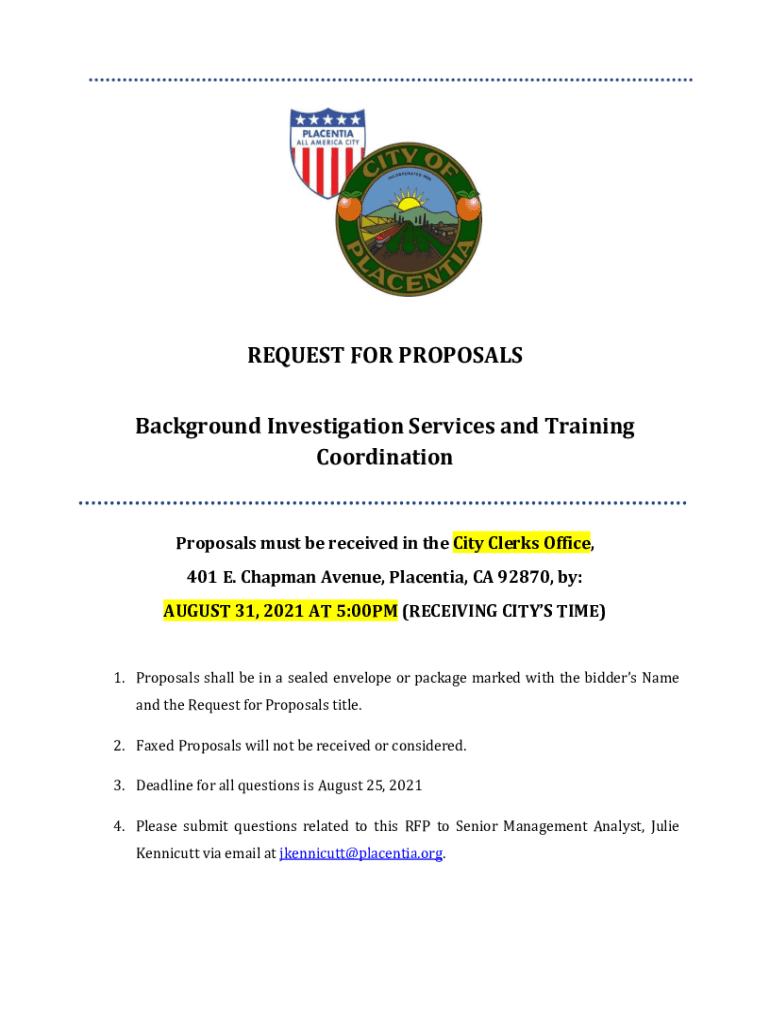 Fillable Online REQUEST FOR PROPOSALS Background Investigation Services ...
