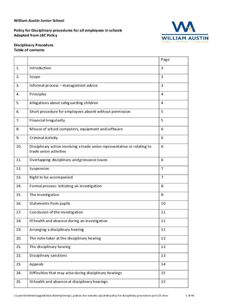 Fillable Online Administrative and Staff Employee Discipline and ...