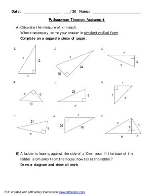 Fillable Online pythagorean theorem worksheet.pdf - Date: /30 Name Fax Email Print - pdfFiller