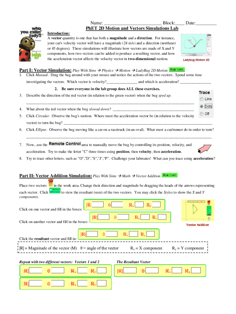 Fillable Online Vectors PhET Lab.doc - Name: PhET Vectors Simulations ... Fax Email Print ...