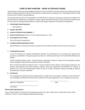 Fillable Online DRAFT Grant Acceptance Form Fax Email Print - pdfFiller