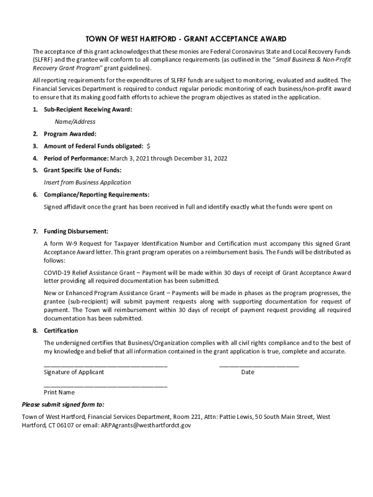 Fillable Online DRAFT Grant Acceptance Form Fax Email Print - pdfFiller