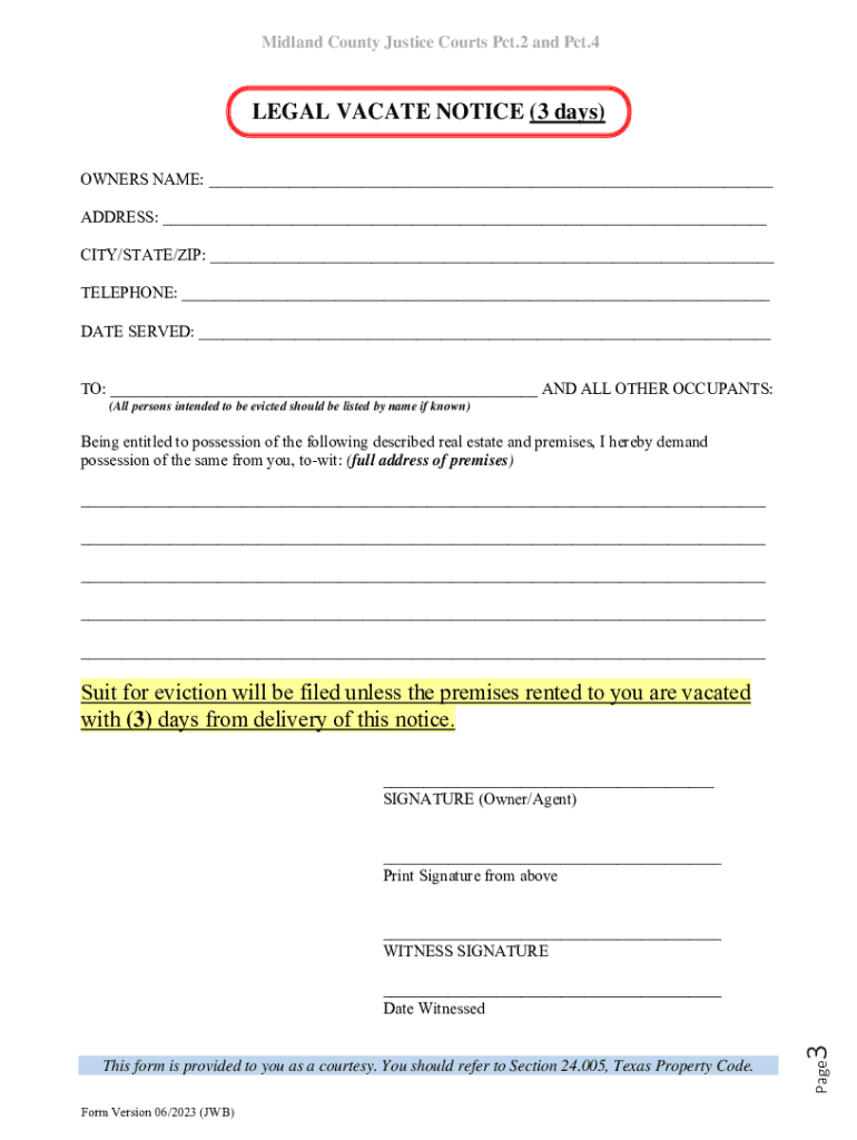 Fillable Online Justice Court Pct. 2 & 4 of Midland Country, Texas 707 W. Washington Fax Email ...