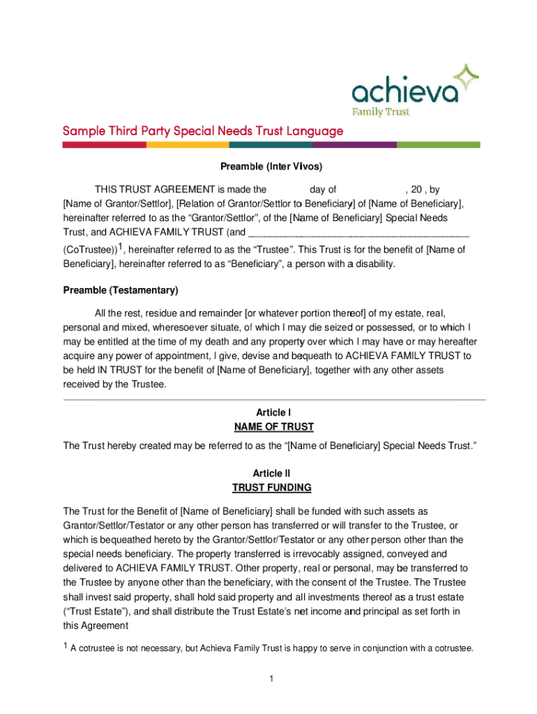 Fillable Online AFT Sample Third Party Special Needs Trust Language 4 ...