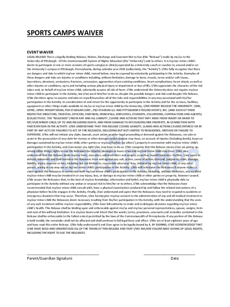 Fillable Online Baseball Youth Camp Release and Waiver of Liability Fax ...