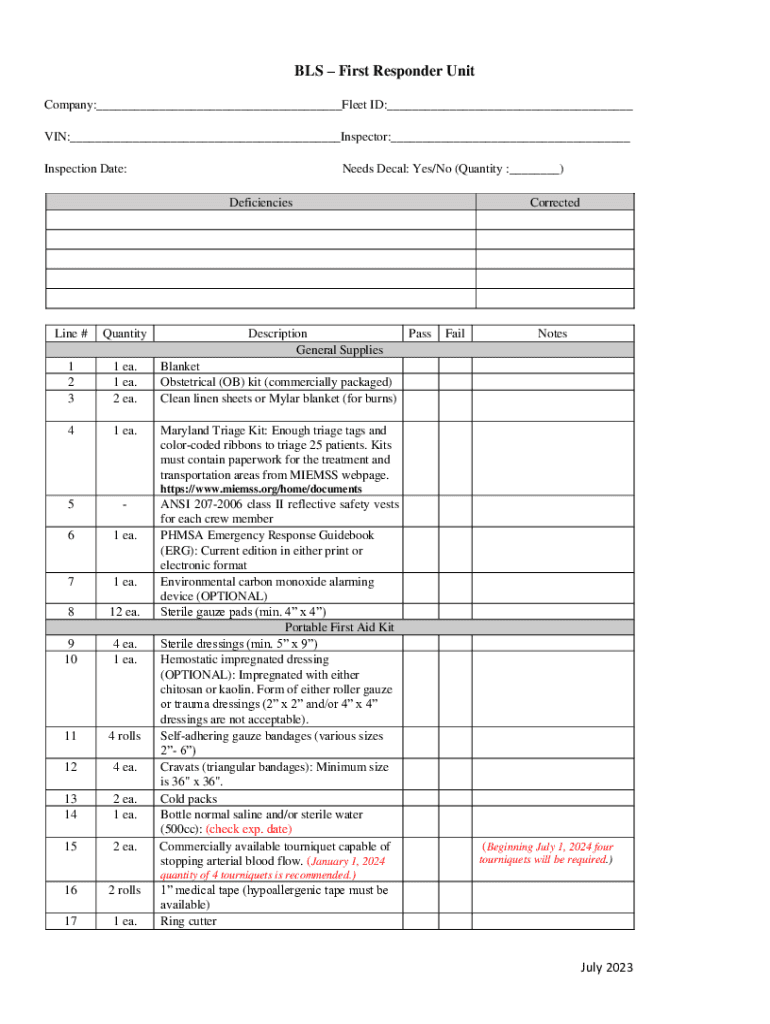 Fillable Online Multi-County Ambulance Inspection Basic Life Support ... Fax Email Print - pdfFiller