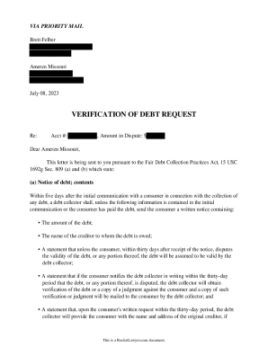 Fillable Online VERIFICATION OF DEBT REQUEST Fax Email Print - pdfFiller