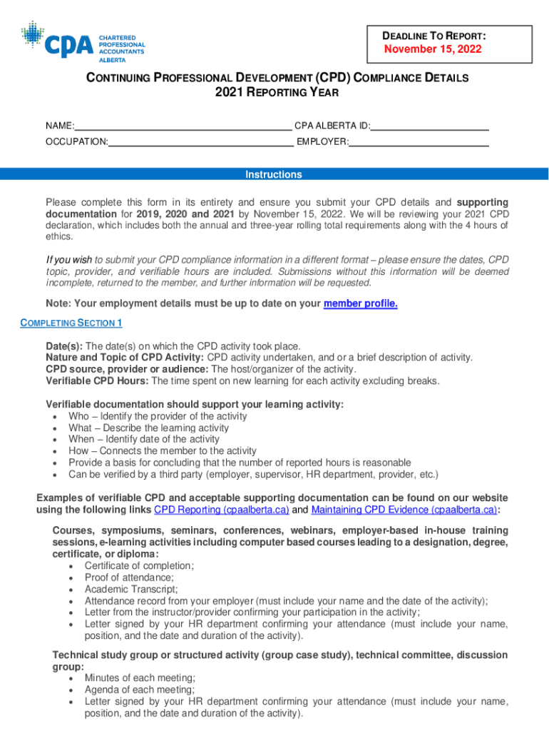 Fillable Online Making a Continuing Professional Development (CPD) ... Fax Email Print - pdfFiller