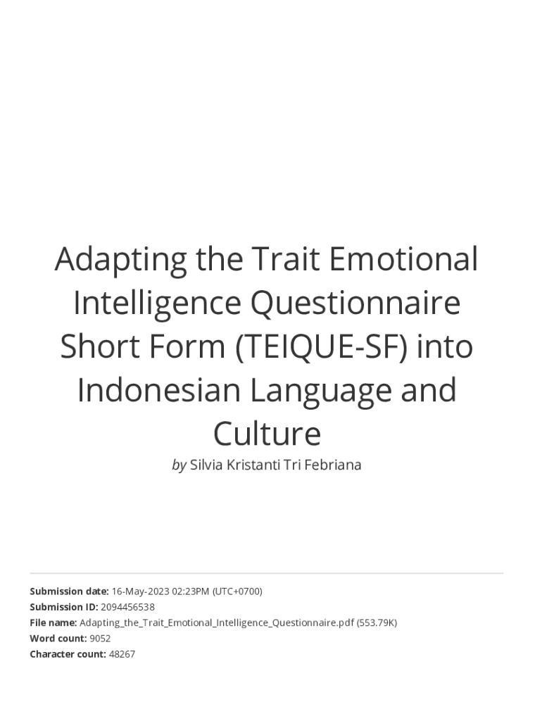 Fillable Online Adapting the Trait Emotional Intelligence Questionnaire ... Fillable Online Adapting the Trait Emotional Intelligence Questionnaire ...