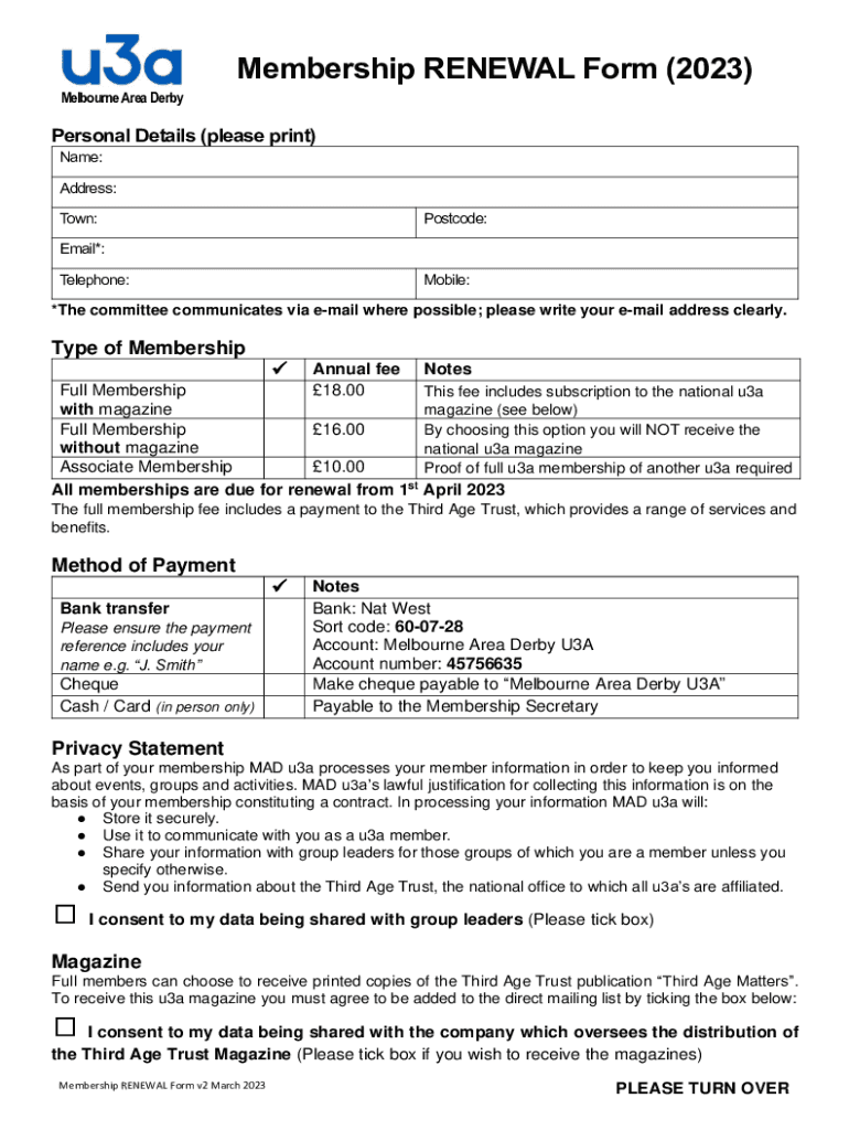 Fillable Online Membership RENEWAL Form (2023) Fax Email Print - pdfFiller