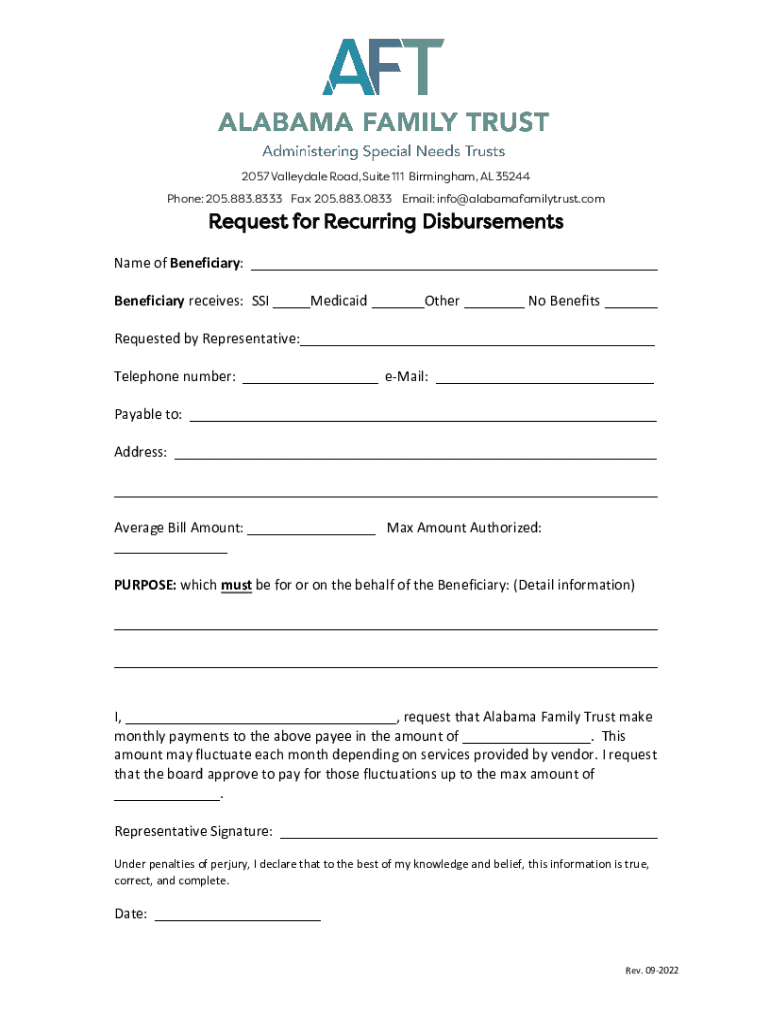 Fillable Online Request for Recurring Disbursements Fax Email Print ...