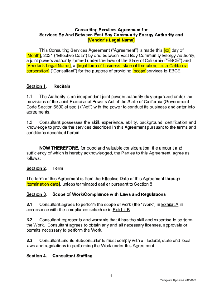 Fillable Online EBCE - Consulting Services Agreement Template. Updated ...