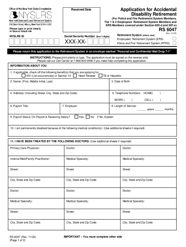 Fillable Online Application for Accidental Disability Retirement ...