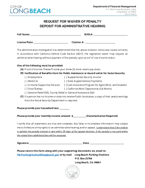 Fillable Online REQUEST FOR WAIVER OF PENALTY DEPOSIT FOR ... Fax Email Print - pdfFiller