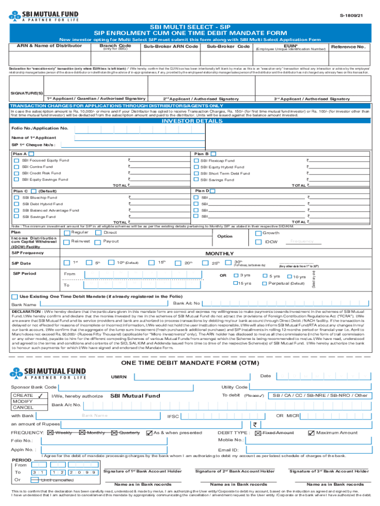 Fillable Online sip sip enrolment cum one time debit mandate form Fax Email Print - pdfFiller