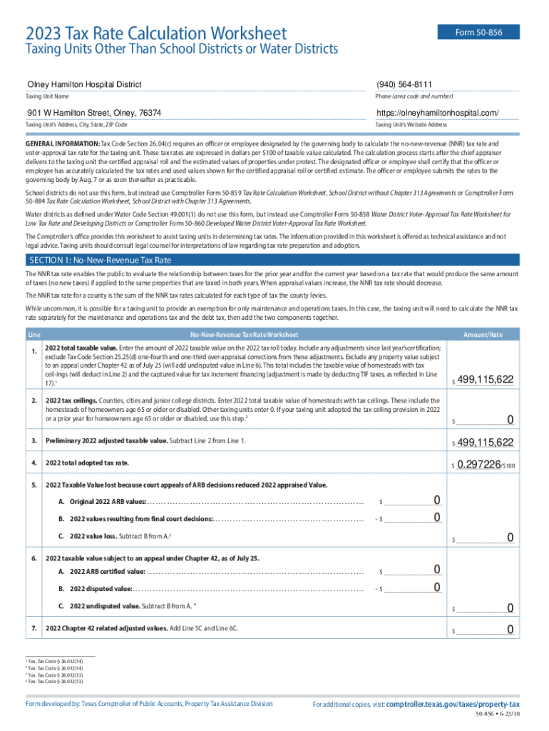 Fillable Online 2021 Tax Rate Calculation Worksheet - Archer County Fax ...