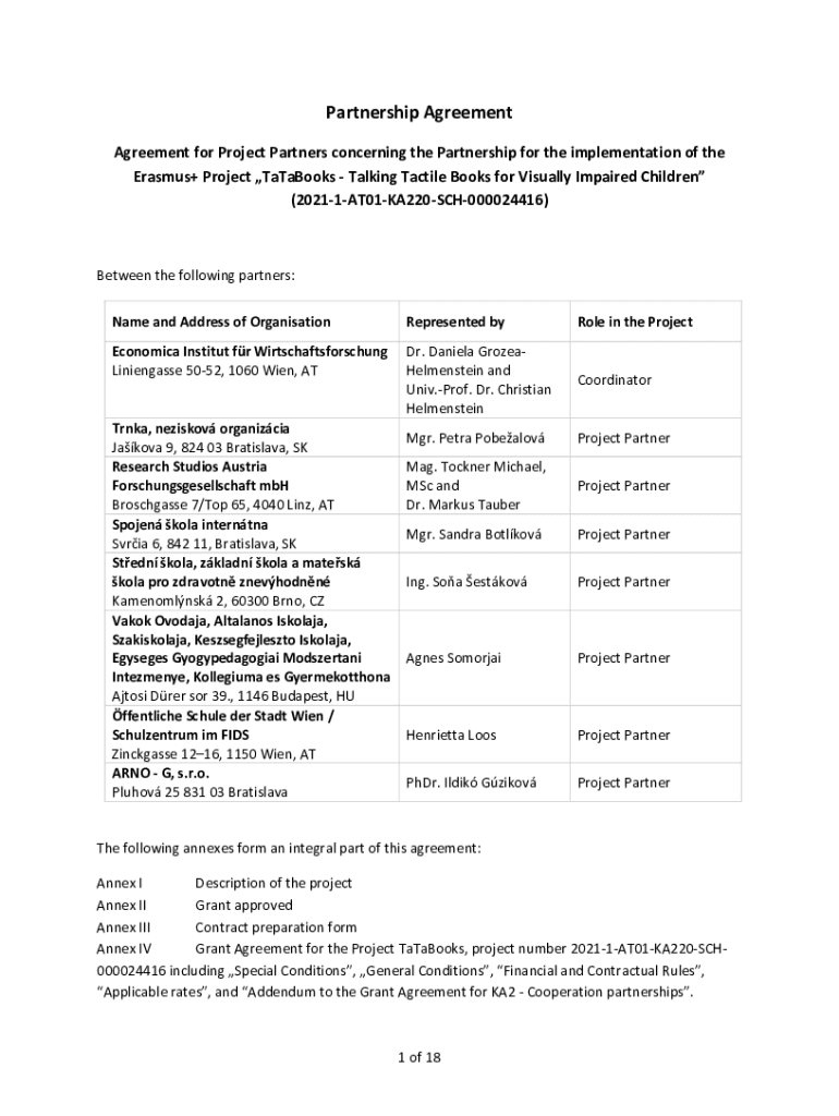 Fillable Online smlouvy gov Erasmus+ PARTNERSHIP AGREEMENT Fax Email ...