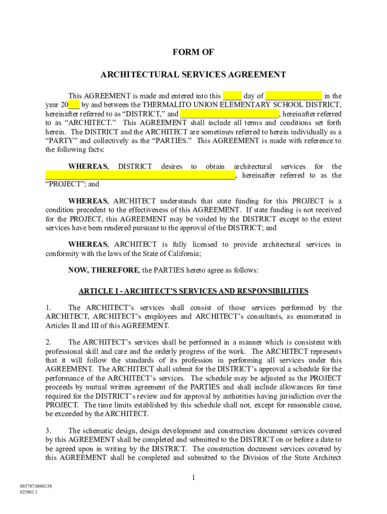 Fillable Online Thermalito UESD - Form of Architectural Services ...
