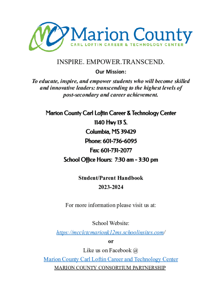 Fillable Online Marion County Carl Loftin Career & Technology Handbook ...