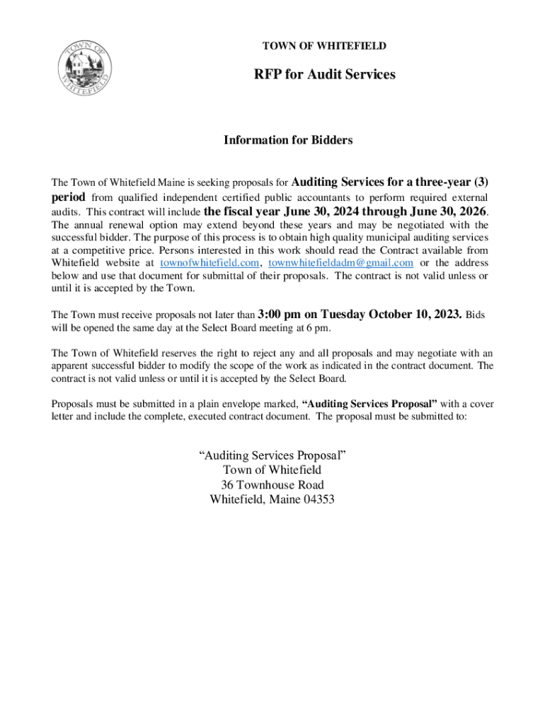 Fillable Online Request for Proposal - Auditing Services - Town of ...