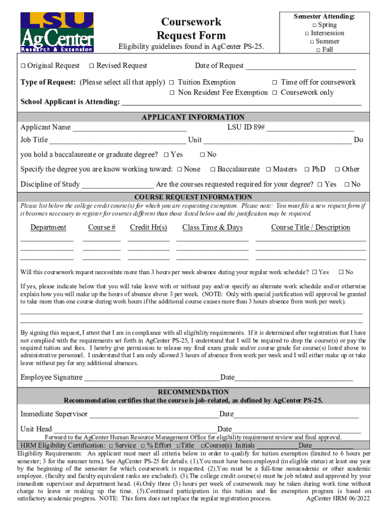 Fillable Online Coursework Request Form Fax Email Print - pdfFiller