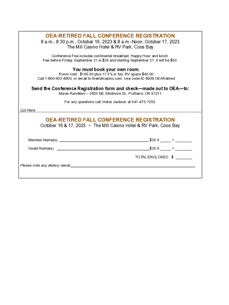 Fillable Online OEA-RETIRED FALL CONFERENCE REGISTRATION - 8 am Fax ...