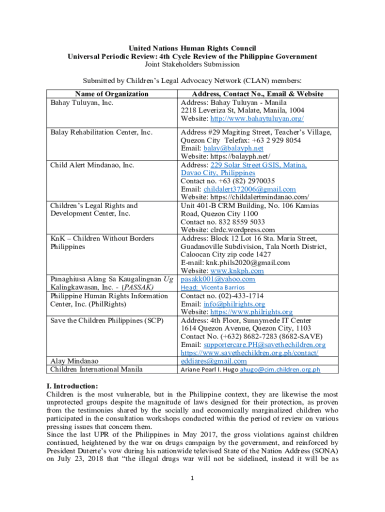 Fillable Online United Nations Human Rights Council Universal Periodic ...