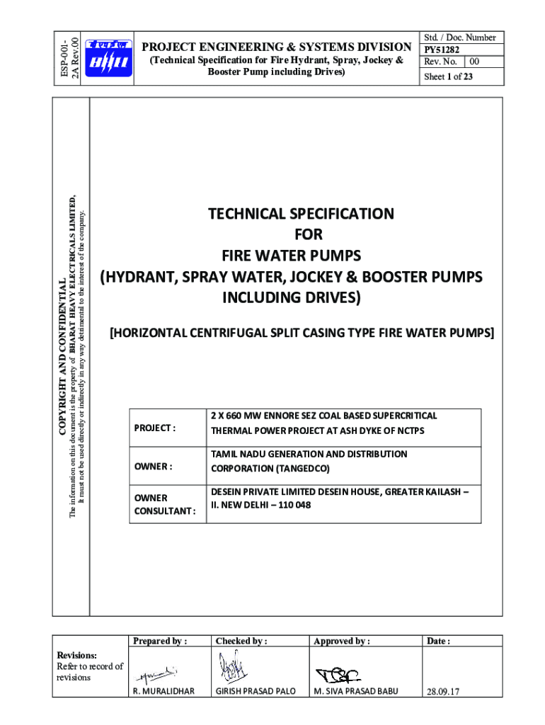 Fillable Online Technical Specification for Fire Hydrant, Spray, Jockey & Booster ... Fax Email ...