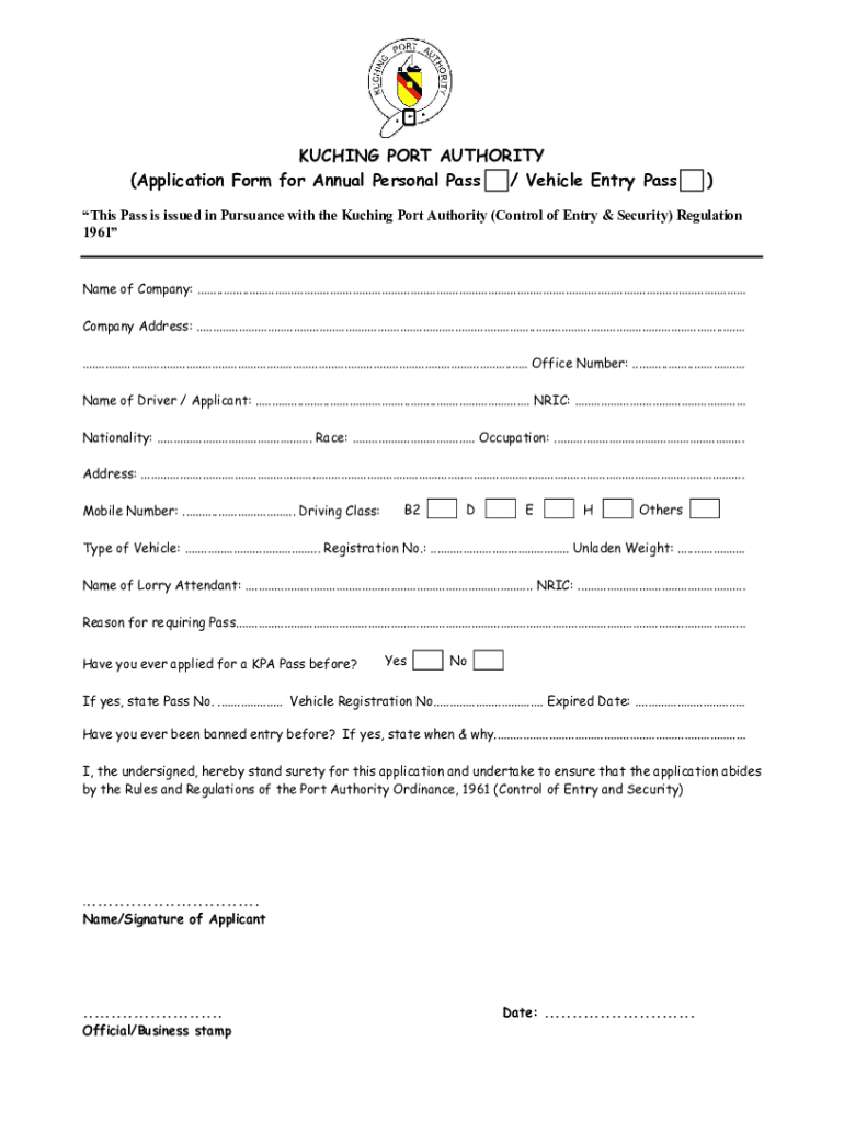 Fillable Online Kpa Port Pass Application Form - Fill Online, Printable, Fillable ... Fax Email ...