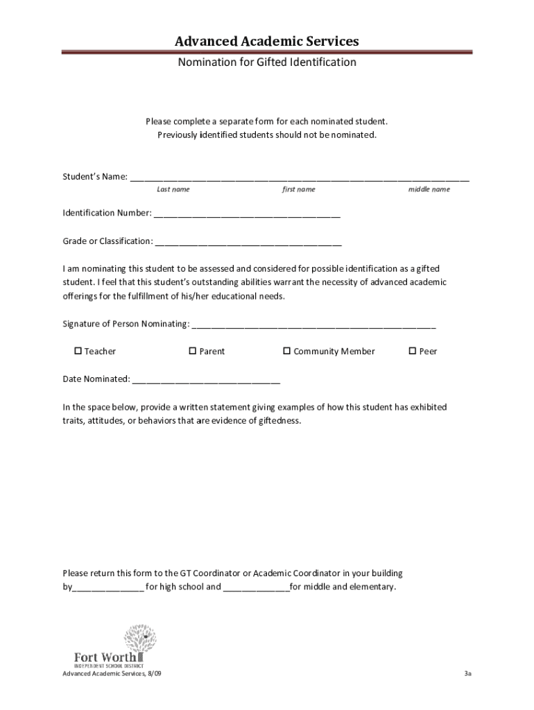 Fillable Online STUDENT Nomination Form Academic ... Fax Email Print - pdfFiller