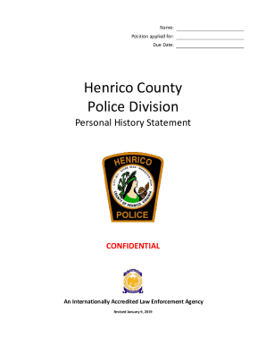 Fillable Online Personal History Statement - Henrico County Police ...