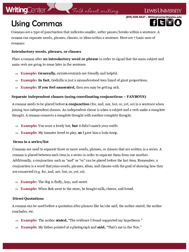 Fillable Online What is a comma and when do I use it? - English Grammar ...