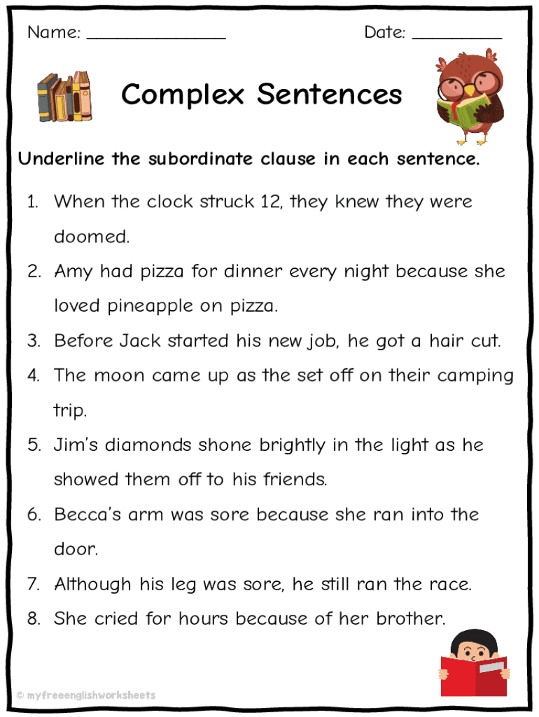 Fillable Online Identifying Clauses in Complex Sentences Worksheet Fax ...